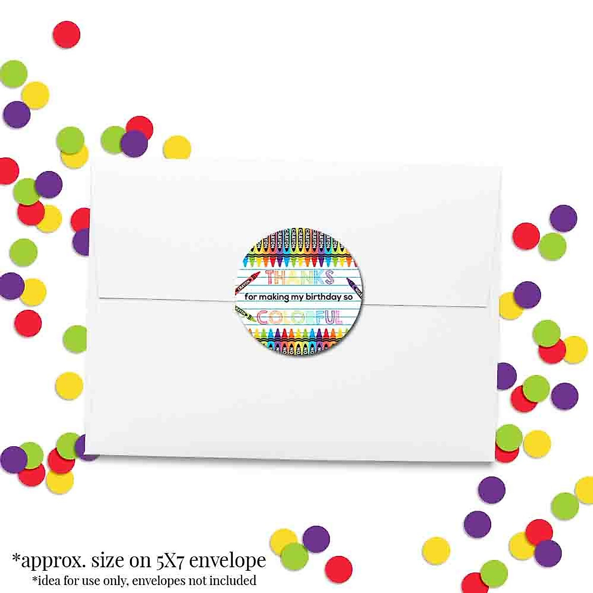 Crayon Thank You Birthday Party Sticker Labels, 40 2" Party Circle Stickers by AmandaCreation, Great for Party Favors, Envelope Seals & Goodie Bags