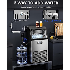 Kndko Commercial Ice Maker Machine, 100 lbs/24H, Stainless Steel Ice Maker with 2 Way Add Water, Under Counter Ice Machine, Freestanding Ice Maker, 24H Timer,Ice Machine for Home,Bar,Restaurant,RV