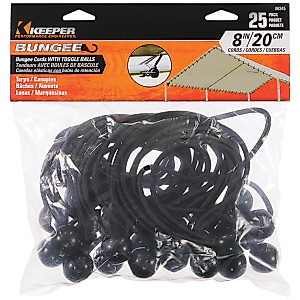 Keeper - 8" Canopy Bungee Cords with Toggle Balls, 25 Pack