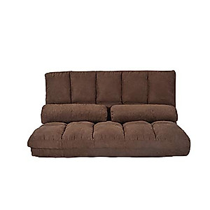 Double Chaise Lounge Sofa, Floor Sofa Bed Adjustable Sleeper Bed Futon Bed Sofa Couches 5-Position Reclining Sofa Lazy Sofa with Two Pillows (Brown)