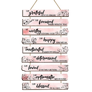 Yookeer Set of 9 Pcs Inspirational Pink Floral Wall Decors Wooden Hanging Positive Word Quotes Signs Blessed Wall Art Decoration for 2025 Nurse CNA Week Gifts Teen Girls Women Bedroom Nursery Room