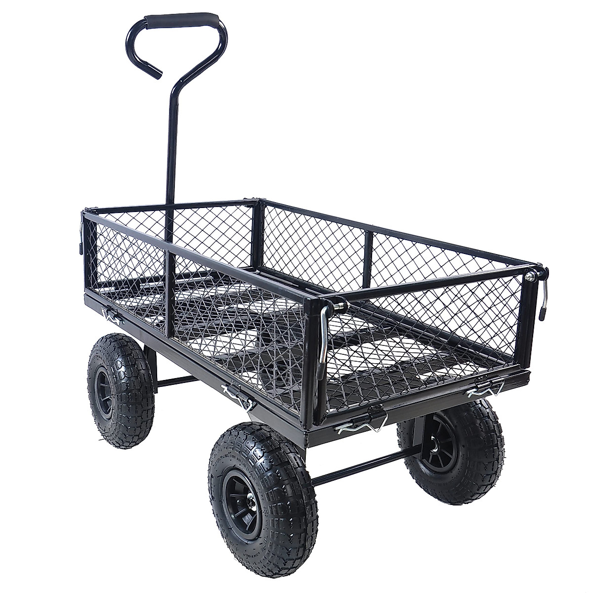 HJRTFLXC Garden Cart Utility Wagon with Removable Sides Tools cart Wheel Barrow Capacity Mesh Steel Can be Used in Farms, Warehouses, etc. (Black)