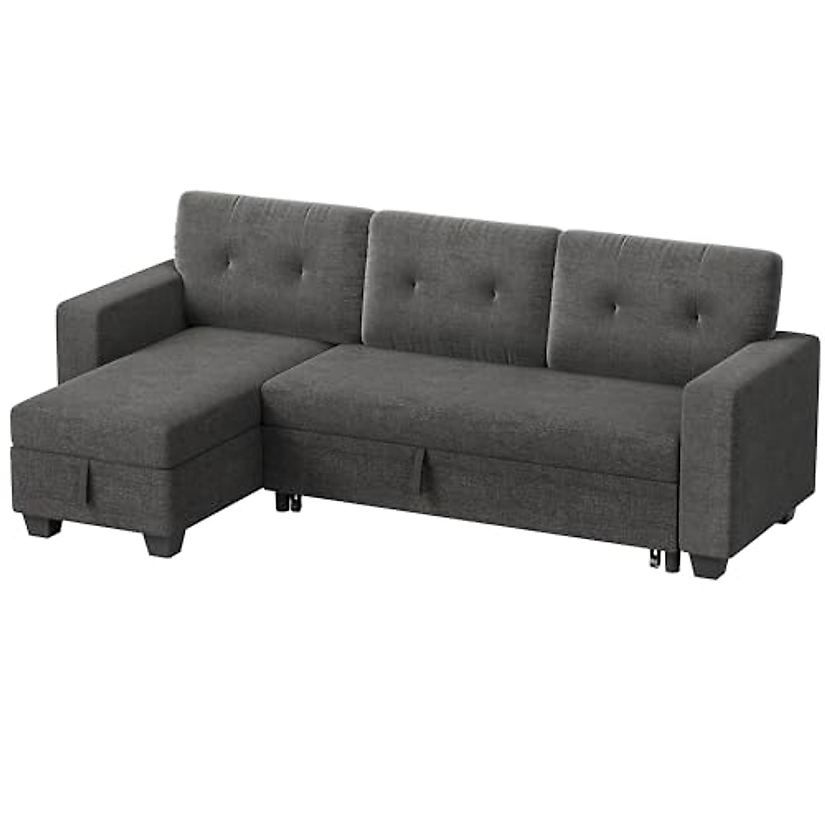 YESHOMY Sofa Bed Reversible Convertible Sleeper Pull Out Couches with Storage Chaise, Linen Fabric Furniture for Living Room, Bedroom, Apartment, Dark Gray