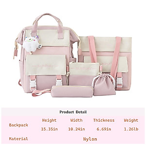Tenbip 5Pcs Kawaii Backpack Cute Backpack Aesthetic Backpack Preppy Backpack Set Kawaii School Supplies with Accessories (Pink)