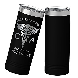 Personalized CNA Certified Nurse Assistant Gift on Black 22 oz Stainless Steel Skinny Tumbler Custom Engraved Gifts for Men and Women