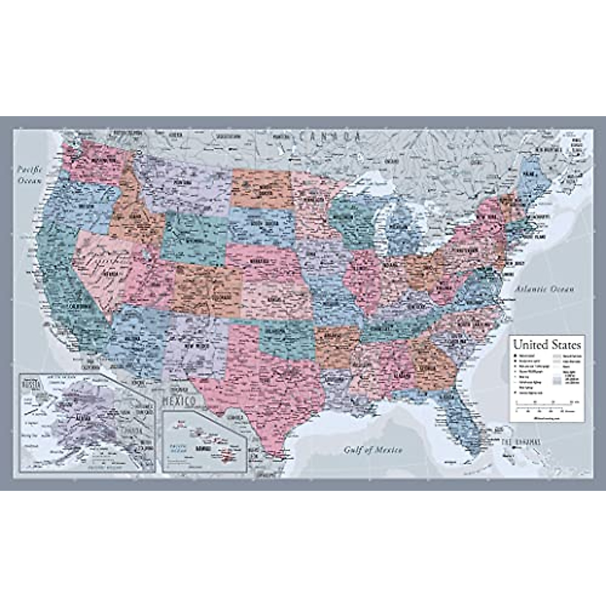 USA Map Poster - United States Map Chart [Purple] (Laminated, 18" x 29")