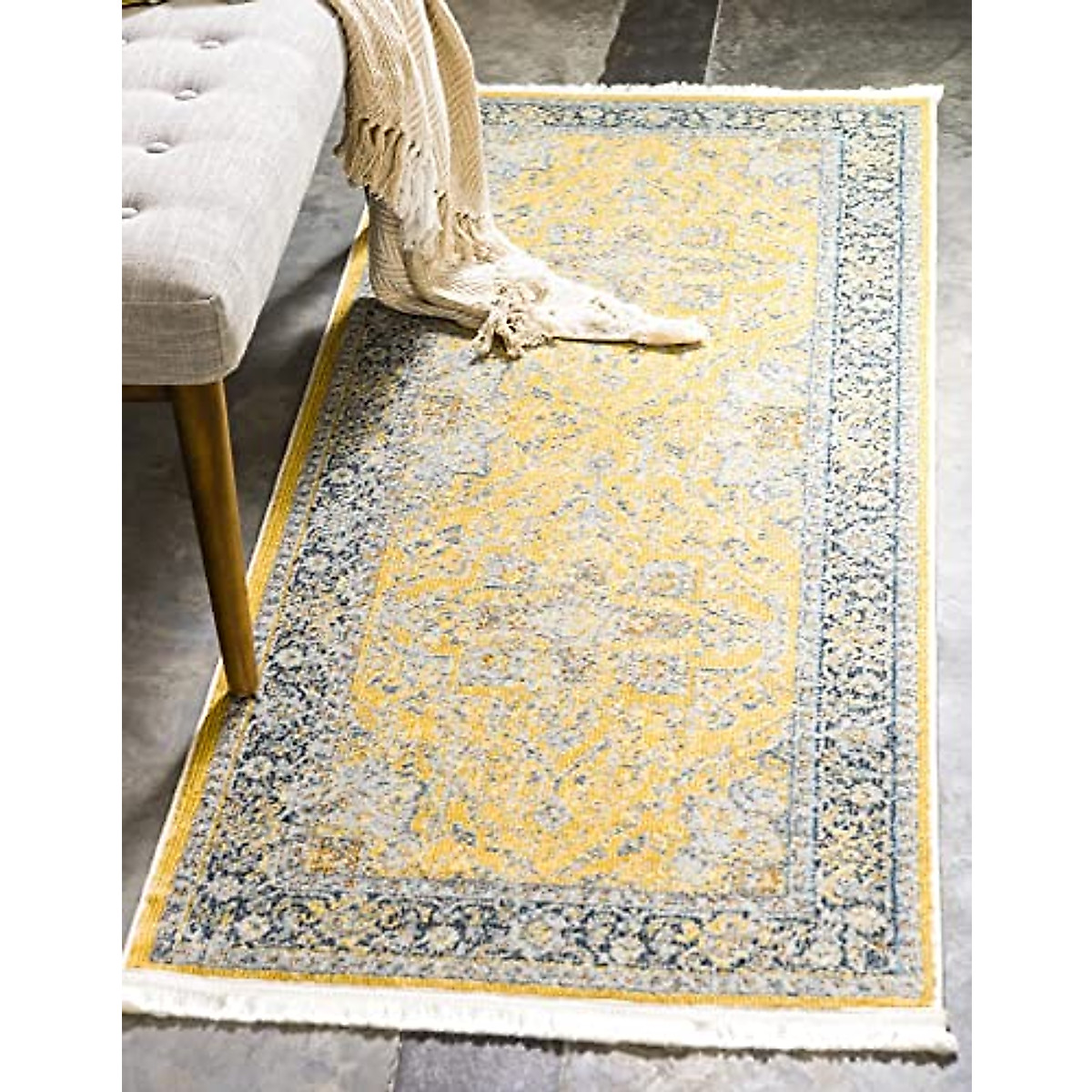 Unique Loom Baracoa Collection Area Rug - Prado (2' 2" x 6' 1" Runner, Yellow/ Ivory)