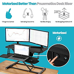 VERSADESK® PowerRiser 32 Inch Electric Standing Desk Converter for Dual Monitor, Laptop Workstation with Wide Keyboard Tray, Height Adjustable Sit to Stand Desk Riser, Black (Black, 32")