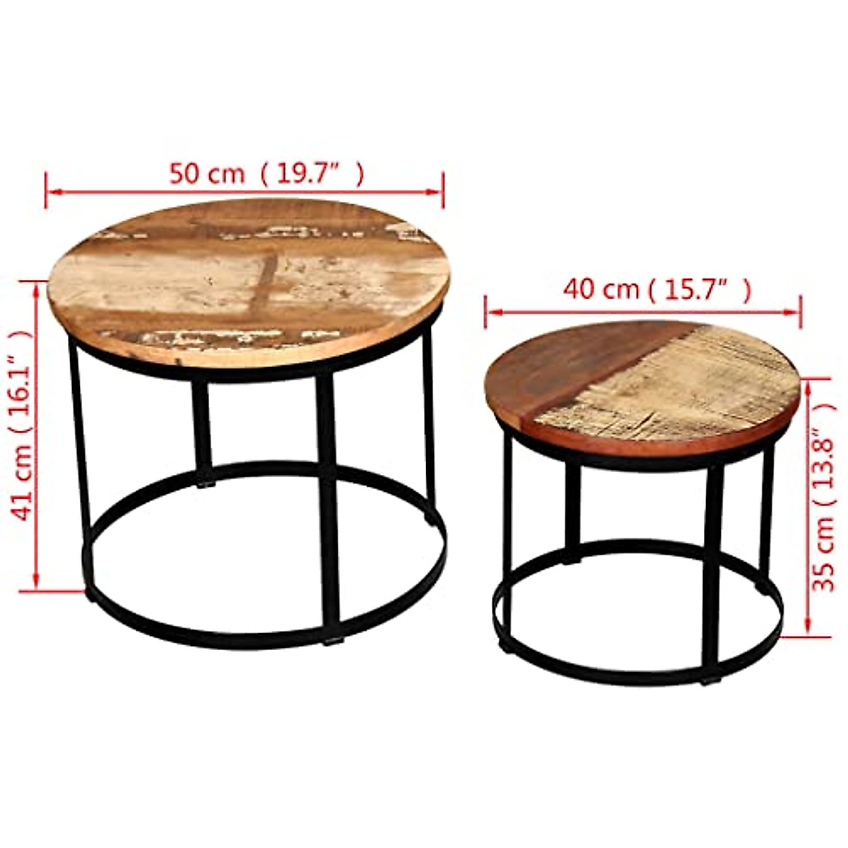 QJBSAVVA Two Piece Coffee Table Set Solid Reclaimed Wood Round 15.7"/19.7",Industrial Tables Floor Standing Table Cocktail Table Suitable for Meeting Rooms, Reception Rooms, Offices