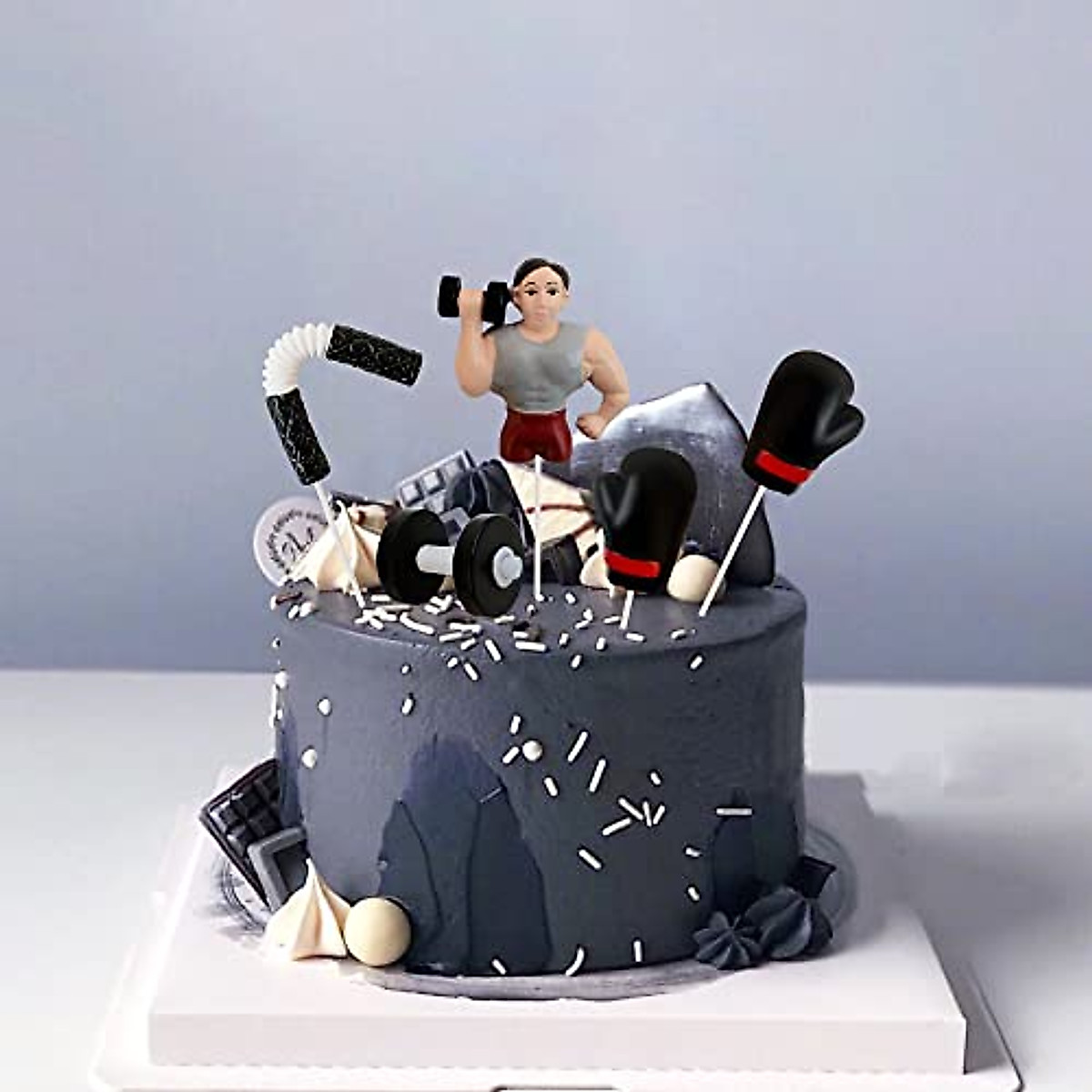 Ercadio 5 Pack Resin 3D Weight Lifting Workout Cake Toppers with Barbell Boxing Gloves Nunchaku Cake Picks Bodybuilding Cake Decor Fitness Gym Theme Cake Toppers for Birthday Party Supplies