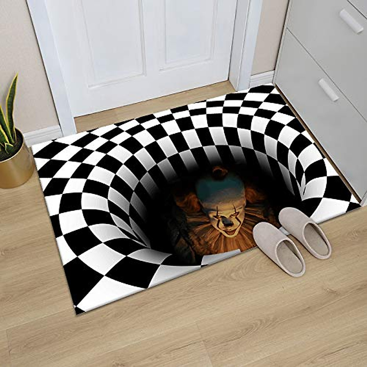 Christmas Clown Door Mat, 19.6X31.5 inch 3D Vortex Carpet, Thanksgiving 3D Clown Decorations Halloween Doormat Scary Welcome Door Mats Outside Area Rug Bath Mat Hearth Floor Stair Carpet