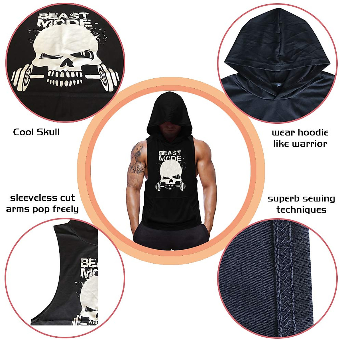 SZKANI Mens Skull Print Sleeveless Fitness Vest Bodybuilding Stringers Workout Tank Tops (Medium, Black(Single Dumbbell))