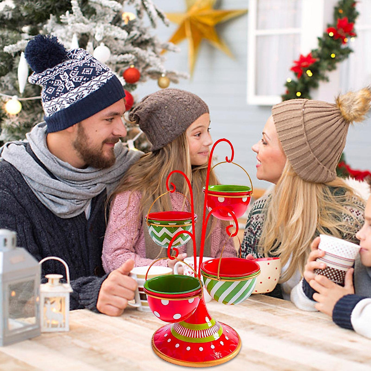 Rhinoon 2021 New Christmas Tree Snack Rack, Christmas Dessert Bread Candy Bowl Display, Snack Rack with 4 Bowls, Snack Serving Stand for Party, Holiday and Birthday Decoration