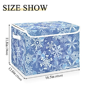 Krafig Snowflakes Decorative Storage Box with Lid Large Bins Baskets Foldable Cube Organizer Collapsible Containers for Organizing, Toy, Home, Shelf, Closet