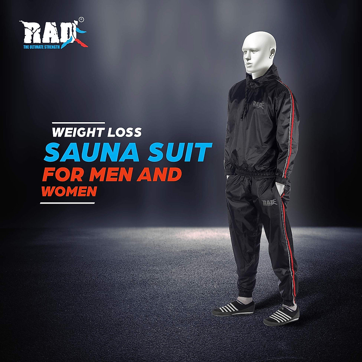 RAD Sauna Suit for men & women weight loss - Workout Sweat Suits with Hood - Fat Burning Suit - Boost Fat Burn (Red, Large)