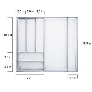 HANGYALI Expandable Cutlery Tray Mesh Flatware Metal Non-Slip 6 Compartments Kitchen Drawer Utensil Organizer (Silver)