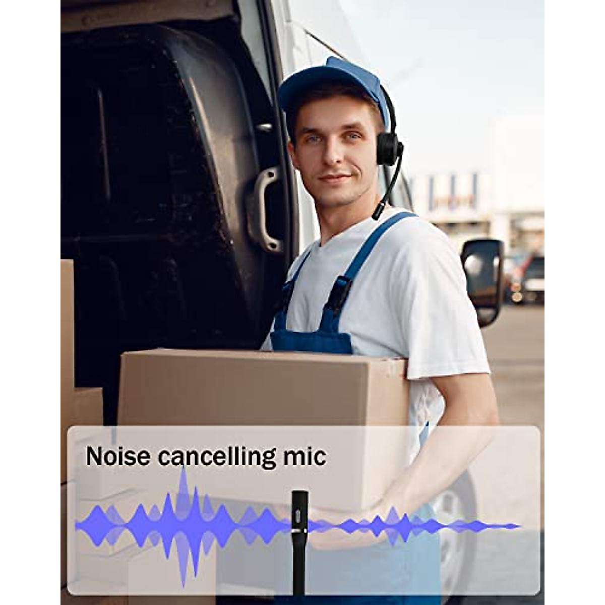 ASIAMENG Bluetooth Headset with USB Dongle/Adapter, Single-Ear Wireless Headset with Noise Cancelling Microphone Mute Key Charging Base/Stand for Computer PC Laptop Cell Phones Trucker Office Home