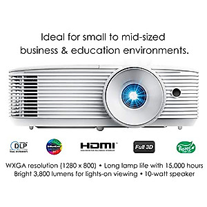 Optoma W335 WXGA DLP Professional Projector | Bright 3800 Lumens | Business Presentations, Classrooms, or Home | 15,000 Hour lamp Life | Speaker Built in | Portable Size