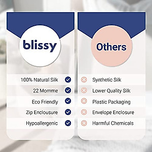 Blissy Silk Pillowcase - 100% Pure Mulberry Silk - 22 Momme 6A High-Grade Fibers - Satin Pillow Cover for Hair & Skin - Regular, Queen & King with Hidden Zipper