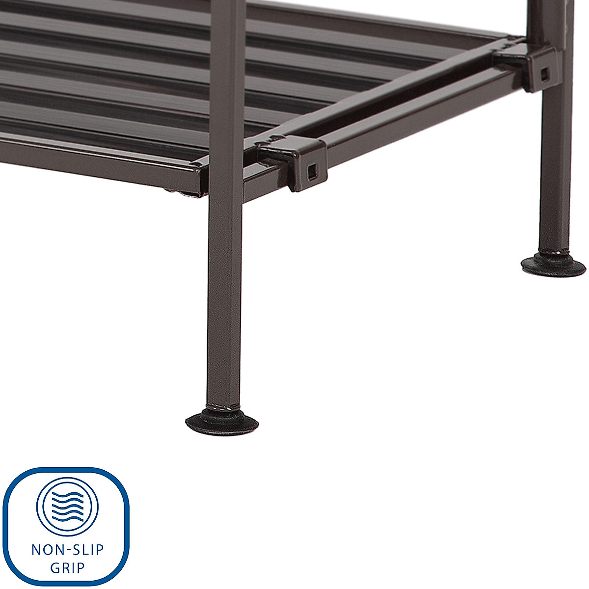 Seville Classics Sturdy Freestanding Storage Shelf for Bedroom, Closet, Entryway, Dorm Room Organizer Stackable Durable Metal Shoe Rack Espresso Slat, 3-Tier (NEW MODEL)