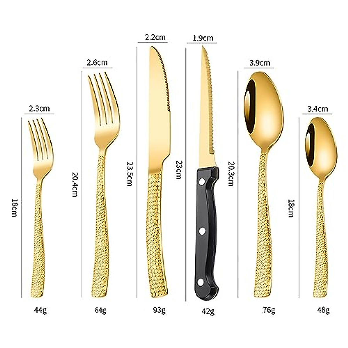 Gold Hammered Silverware Set With Steak Knife Cutlery Utensil,Food-Grade Stainless Steel Flatware,Durable Home Restaurant Small Business,Mirror Finish Tableware