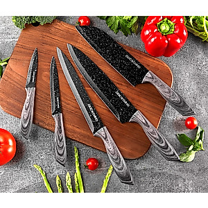 Dockorio all in one Kitchen Knife Set with Block, 19 PCS High Carbon Stainless Steel Sharp Serrated Steak Knives Set, Chef Knives, Bread Knife, Scissor, Sharpener,
