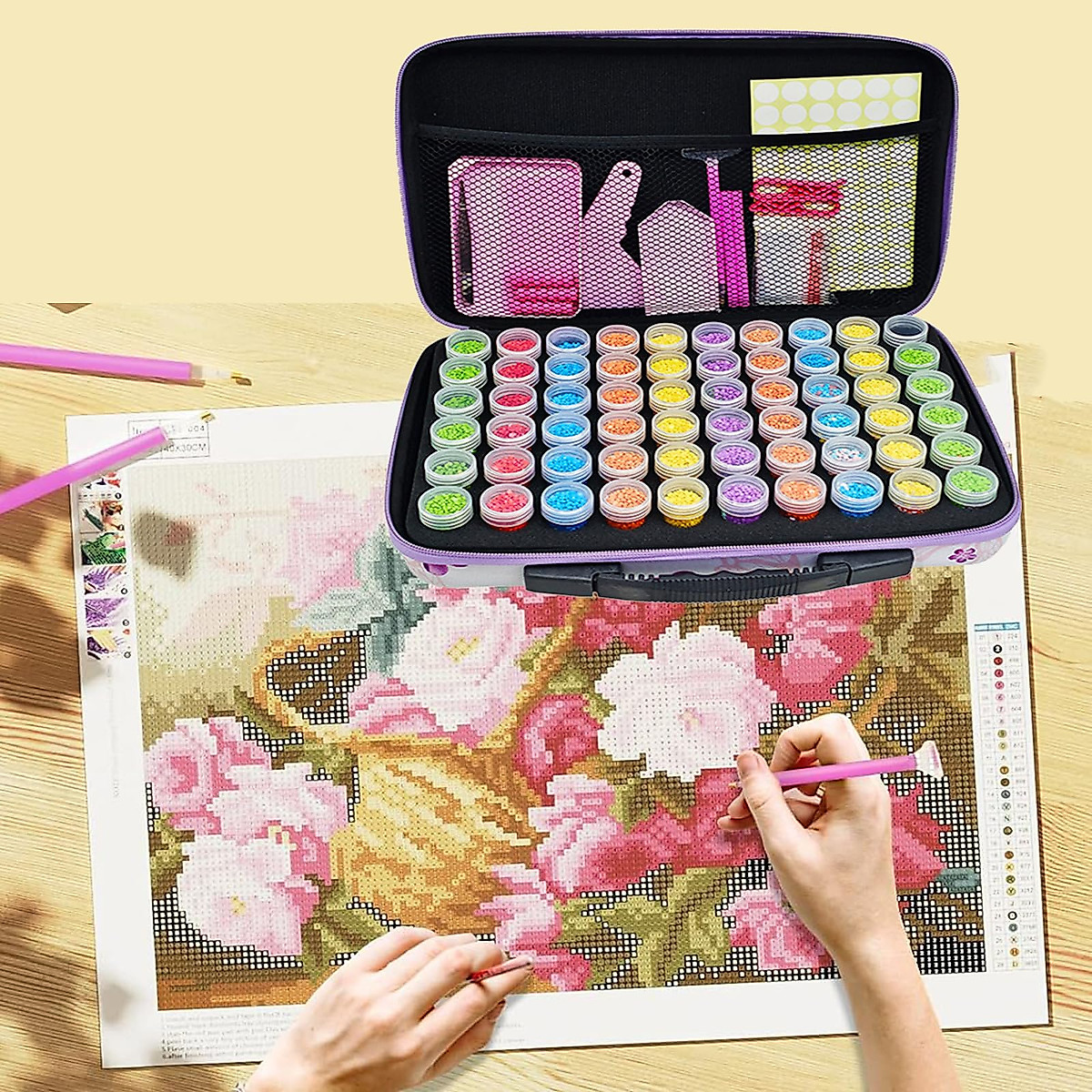 MIATTCLD Diamond Art Organizer Case 60 Slots Diamond Painting Storage Containers, Portable Diamond Painting Accessories and Tools Kit Box for DIY 5D Diamond Beads Art Craft