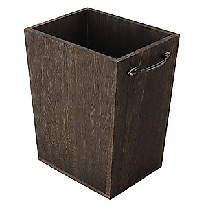 Trash Can Wastebasket Wood Garbage Container Bin with Built-in Double Metal Handles for Office, Bedroom, and Bathroom, Dark Brown