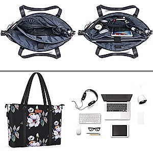 MOSISO USB Port Laptop Tote Bag (15-16 inch) with Adjustable Top Handle, Laptop Bag for Women, Hibiscus Polyester Work Travel