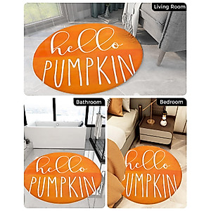 Thanksgiving Fluffy Round Area Rug Carpets 3ft, Plush Shaggy Carpet Soft Circular Rugs, Non-Slip Fuzzy Accent Floor Mat for Living Room Bedroom Nursery Home Decor Burnt Orange Pumpkin Festival