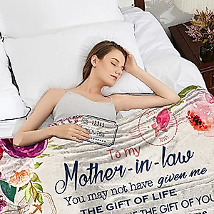 Gifts for Mother in Law Blanket from Daughter in Law - Birthday Gifts for Mother in Law - Mother in Law Gift for Christmas Mother’s Day, Flannel Fleece Soft Warm Cozy Blankets for Bed Sofa 60”x50”