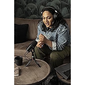 Shure MV7 USB Microphone with Tripod, for Podcasting, Recording, Streaming & Gaming, Built-in Headphone Output, All Metal USB/XLR Dynamic Mic, Voice-Isolating Technology, TeamSpeak Certified - Black