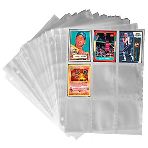 Samsill 100 Pack 9 Pocket Trading Card Sleeves, Holds 900 Cards,Clear, Fits in Standard 3 Ring Binder