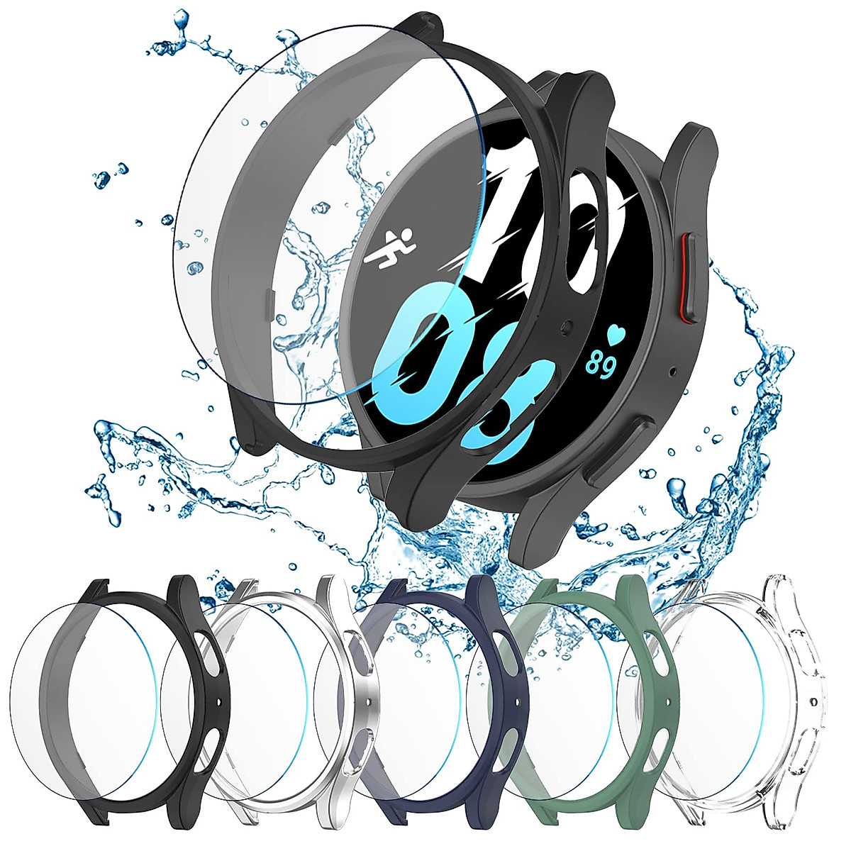 [5+5 Pack] Compatible for Samsung Galaxy Watch 5 / Galaxy Watch 4 44mm Screen Protector Case,Matte PC Bumper Cover+5 Tempered Glass Screen Protector Films for Galaxy Watch 5 4 Accessories