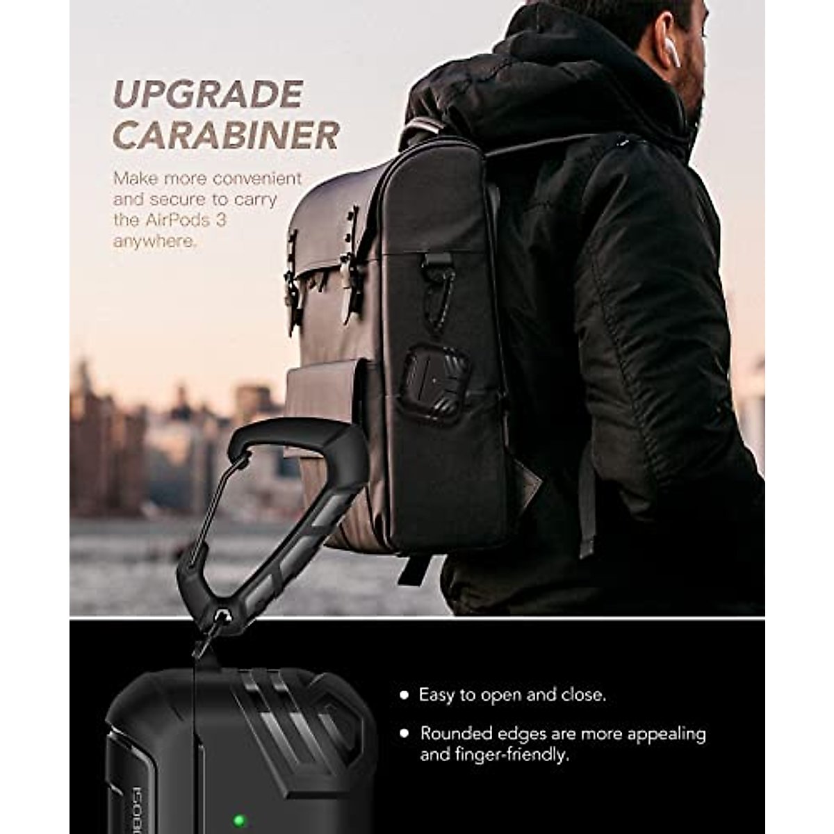 MOBOSI AirPods 3rd Generation Case 2021, Hard Shell Design Full-Body Protective Vanguard Armor Military AirPod 3 Case Cover with Keychain for AirPod Case 3rd Generation Case [LED Visible], Black
