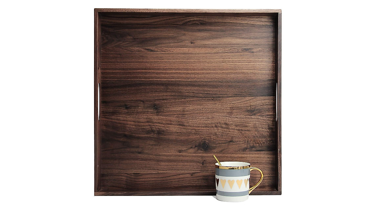 MAGIGO 19 x 19 Inches Large Square Black Walnut Wood Ottoman Tray with ...