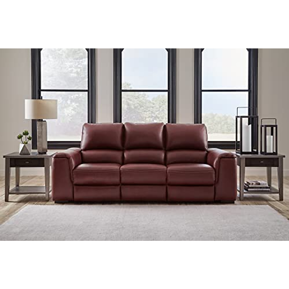 Signature Design by Ashley Alessandro Contemporary Leather Power Reclining Sofa with Adjustable Headrest, Red