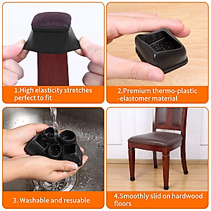 Ezprotekt 24 Pcs Square Chair Leg Floor Protectors with Felt, Silicone Felt Furniture Pads for Hardwood Floor, Dining Table Leg Caps Covers No Scratches and Noise (L Fit: 1-1/10" to 1-3/10", Black)