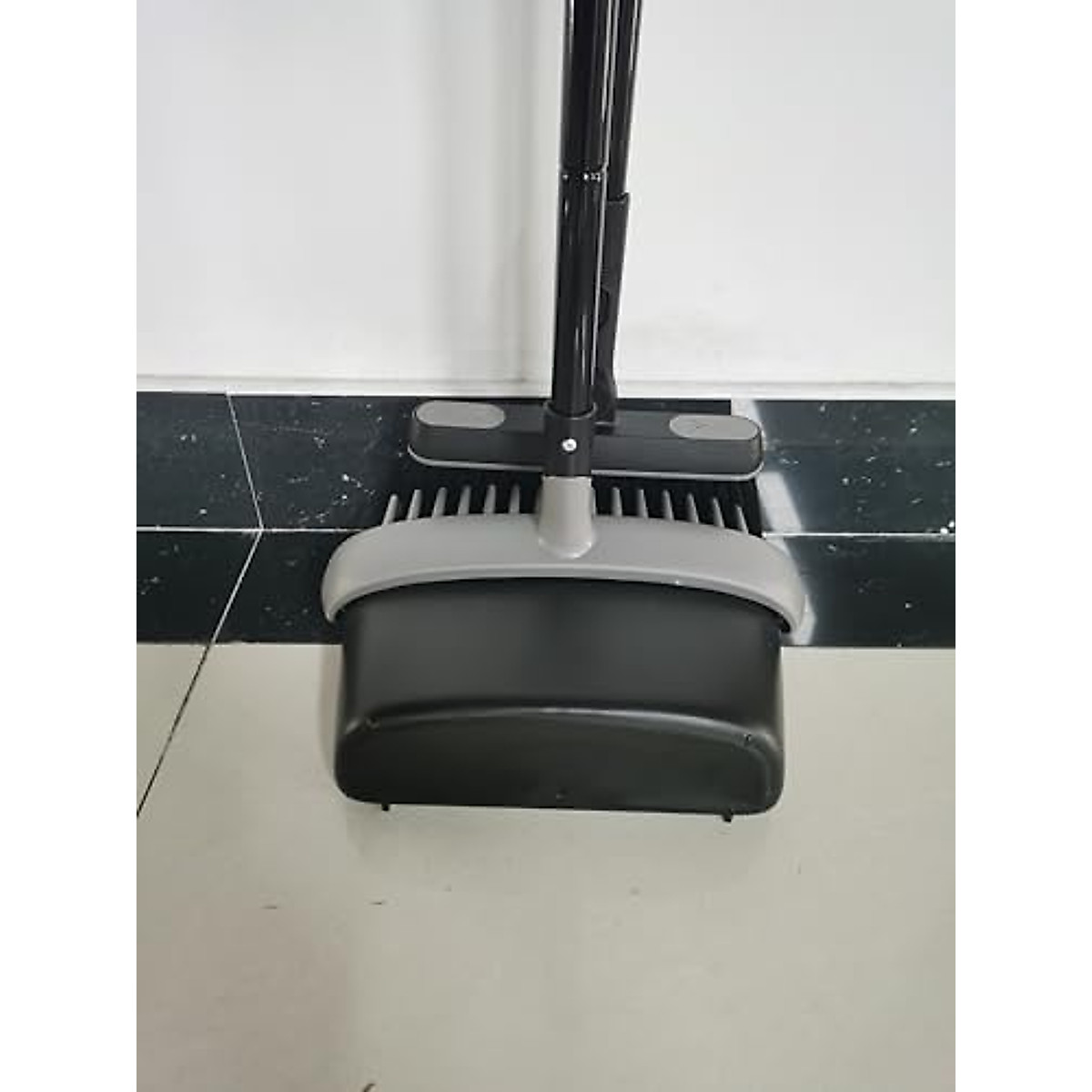 JEHONN Broom and Dust Pan, 54.3 inches Long Handle Swivel Brush, Upright Foldable Dustpan with Comb Teeth for Home Kitchen Lobby Indoor Floor Cleaning (Black & Gray)