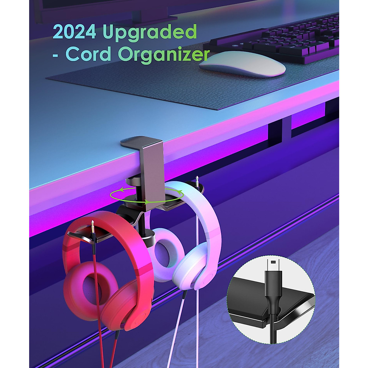 6amLifestyle Dual Rotatable Headphone Stand Hanger Under Desk Clamp Headset Holder Aluminum Load up to 11lb Headset Stand Hanger Compatible with Universal Headphones, Black 6A-13BK