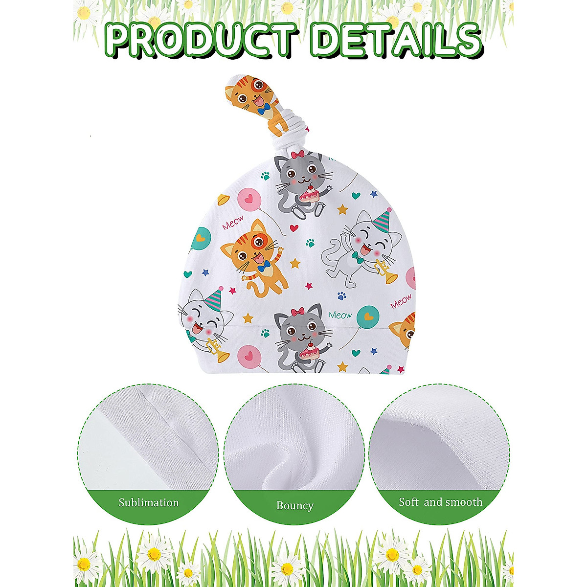 SATINIOR Sublimation Baby Hat White Blank Baby Beanie Knotted Hat Newborn Soft Infant Cap Cute Knot Hats for Baby Boys Girls (6 Pieces)