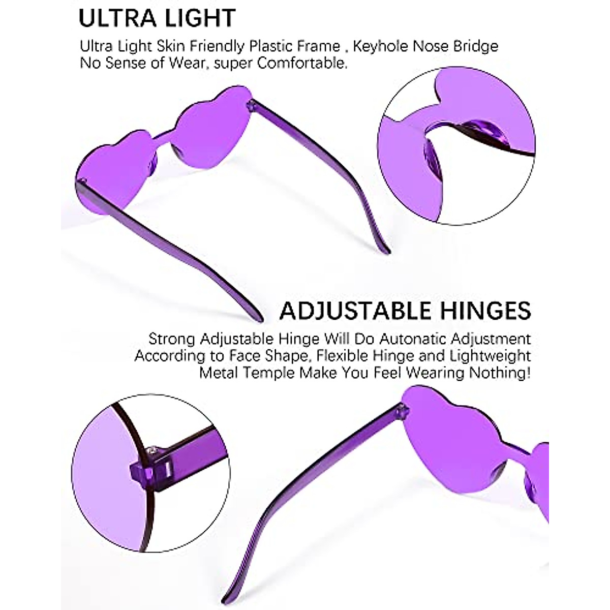 Weewooday 30 Pairs Heart Shaped Rimless Sunglasses Transparent Heart Glasses Candy Color Frameless Sunglasses Tinted Trendy Eyewear Party Favors