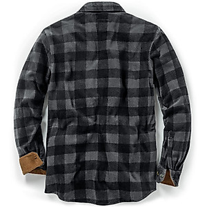 CQR Men's Long Sleeve Heavyweight Fleece Shirts, Plaid Button Up Shirt, Warm Outdoor Casual Shirt with Pockets, One Pocket Charcoal, Medium