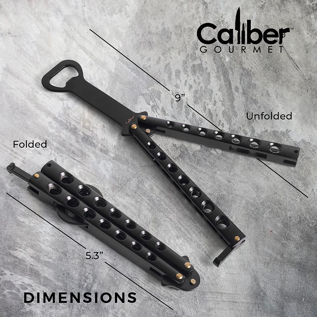 Caliber Gourmet CBG-1021-BK Butterfly Knife Style Multitool Butterfly Bottle Opener and Beer Opener Bartender Supplies, Black
