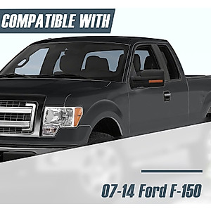 Perfit Zone Towing Mirrors Fit 07-14 F150 Pickup Truck, POWER HEATED W/AMBER SIGNAL BLACK Mirror LEFT Driver Side Replacement