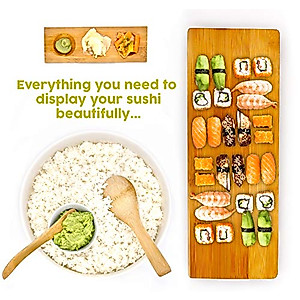 GROW YOUR PANTRY Sushi Making Kit - Make Every Type of Sushi with Rolling Mats, Maki, Onigiri, Nigiri Molds aswell as an Center Sushi Plate for the whole Family to Sit Around