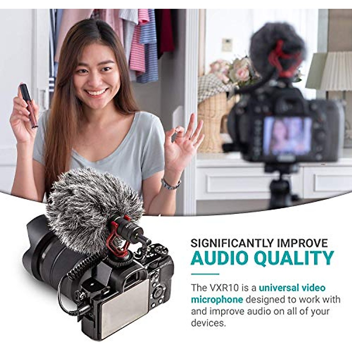 Movo VXR10 Universal Video Microphone with Lightning Dongle Adapter - Includes Shock Mount, Deadcat Windscreen, Case - Compatible with iPhone 14, 13, 12, 11, XS, XR, X, Pro, Max, and More