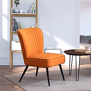 Alunaune Orange Accent Chair Set of 2 Upholstered Living Room Chairs Modern Bedroom Furniture Sets Armless Slipper Club Chair Guest Reception Couch Comfy Wingback Single Sofa