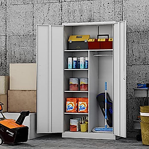 SISESOL Metal Storage Cabinets Locker with Locker Shelf, 71" Armoire Wardrobe Closet with Hanging Rod Storage Locker, Wardrobe Cabinet for Bathroom Storage Cabinet with Doors Lockers for Employees