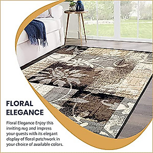 SUPERIOR Indoor Area Rug, Jute Backed, Perfect for Hallway, Entryway, Office, Living/Dining Room, Bedroom, Kitchen, Floor, Modern Floral Patchwork Decor, Pastiche Collection - 2ft x 3ft , Beige